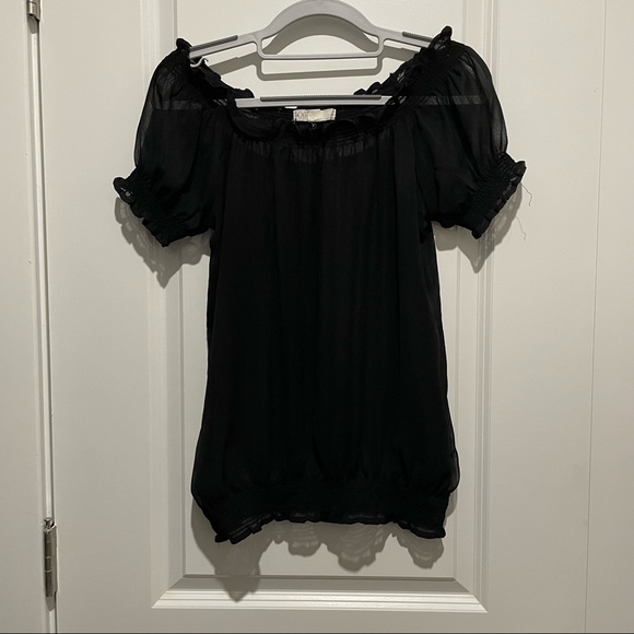 Tops | Puff Sleeve Off Shoulder Sheer Mesh Ruffle Blouse Top | Poshmark